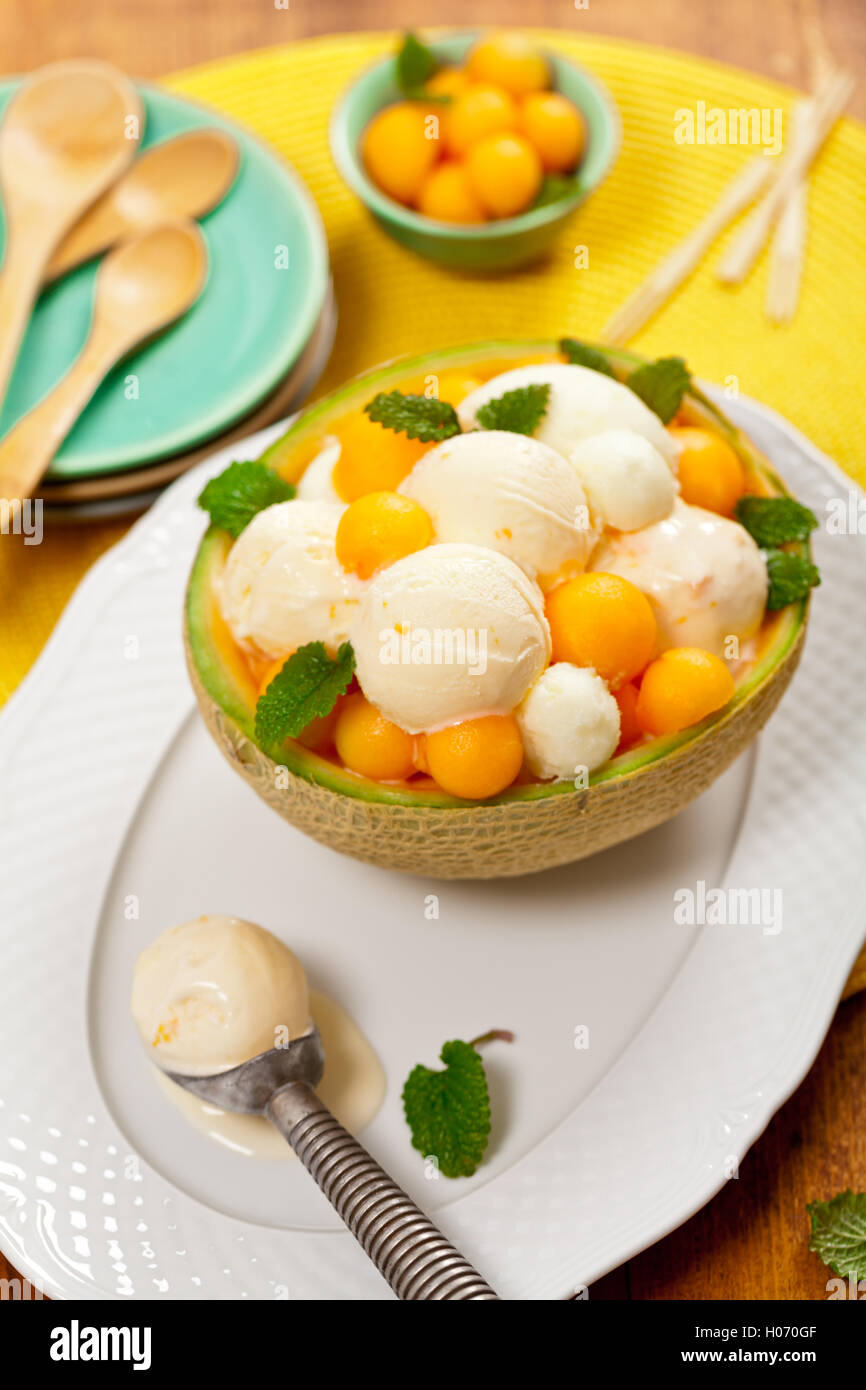 Melon Ice Cream Stock Photo - Alamy