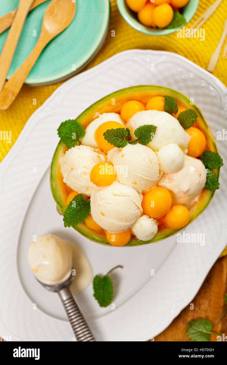 Melon Ice Cream Stock Photo - Alamy