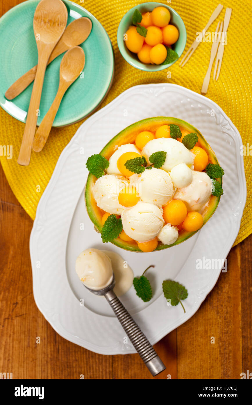 Melon Ice Cream Stock Photo - Alamy