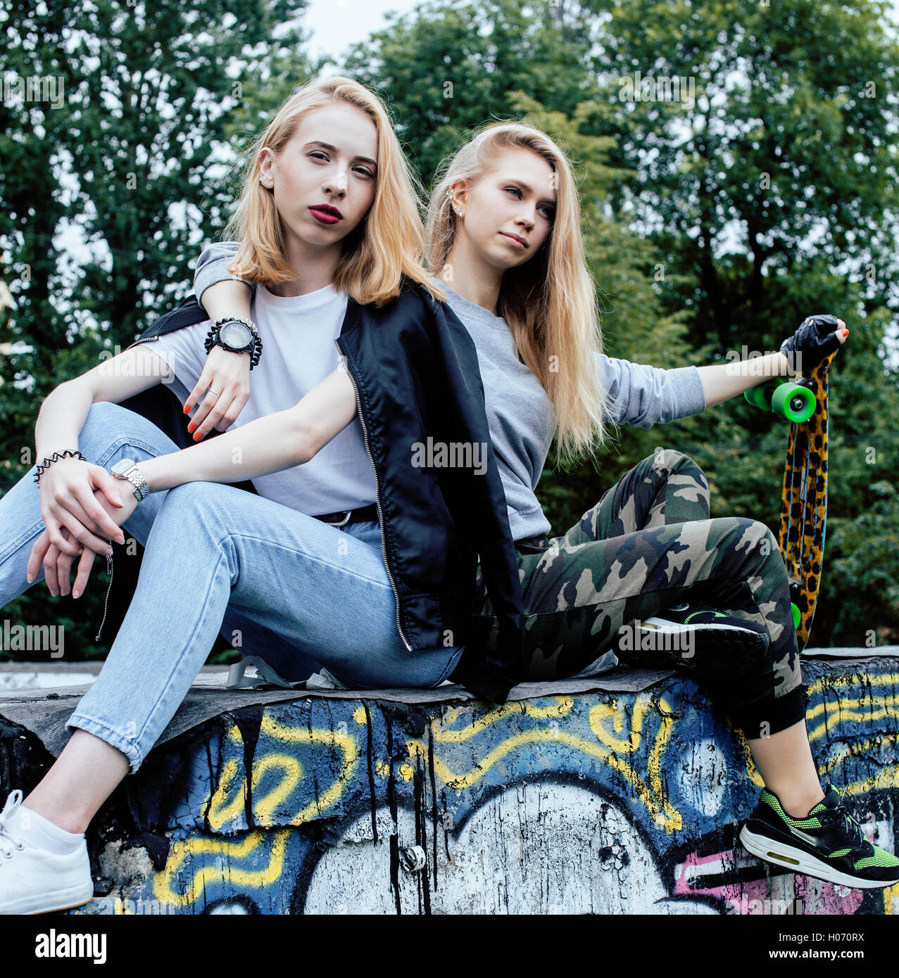 two blonde real teenage girl hanging out at summer together best ...