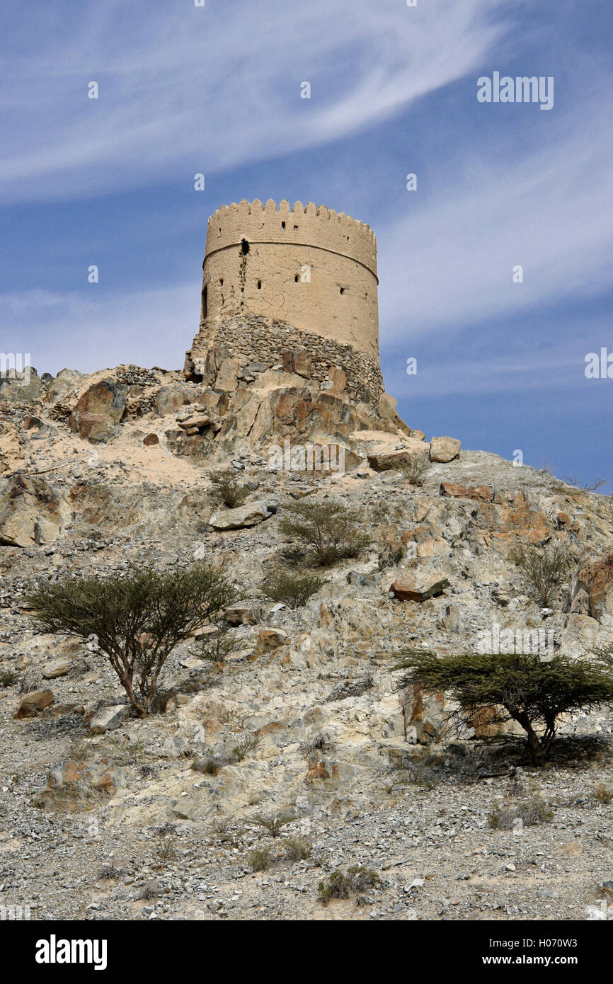Watch tower on hill above Hatta Heritage Village, Dubai, United Arab ...
