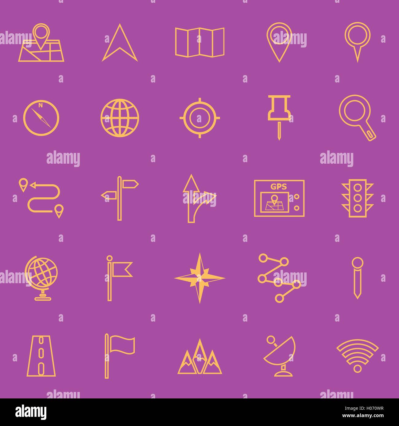 Navigation line color icons on violet background, stock vector Stock ...