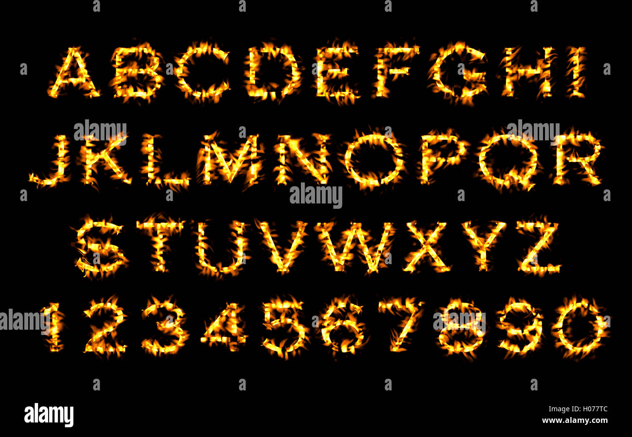 Fire font collection, Fire text collection. Alphabet of flame Stock ...