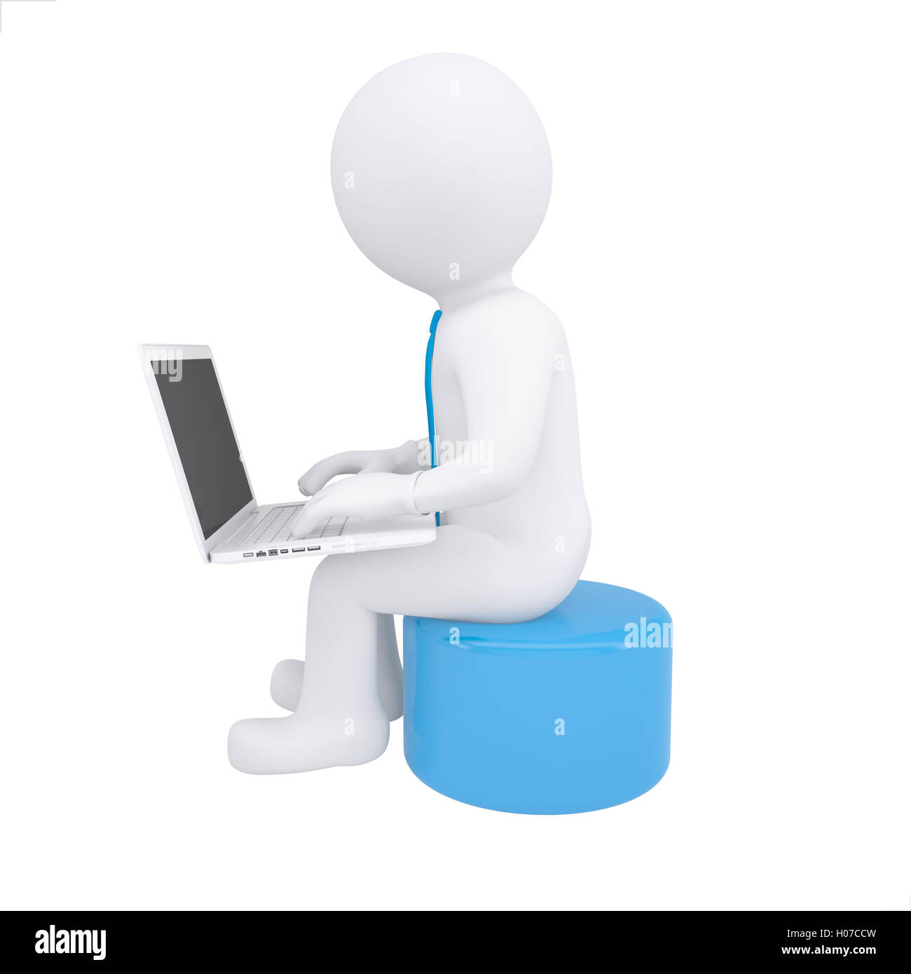 White 3d man working at his laptop Stock Photo - Alamy