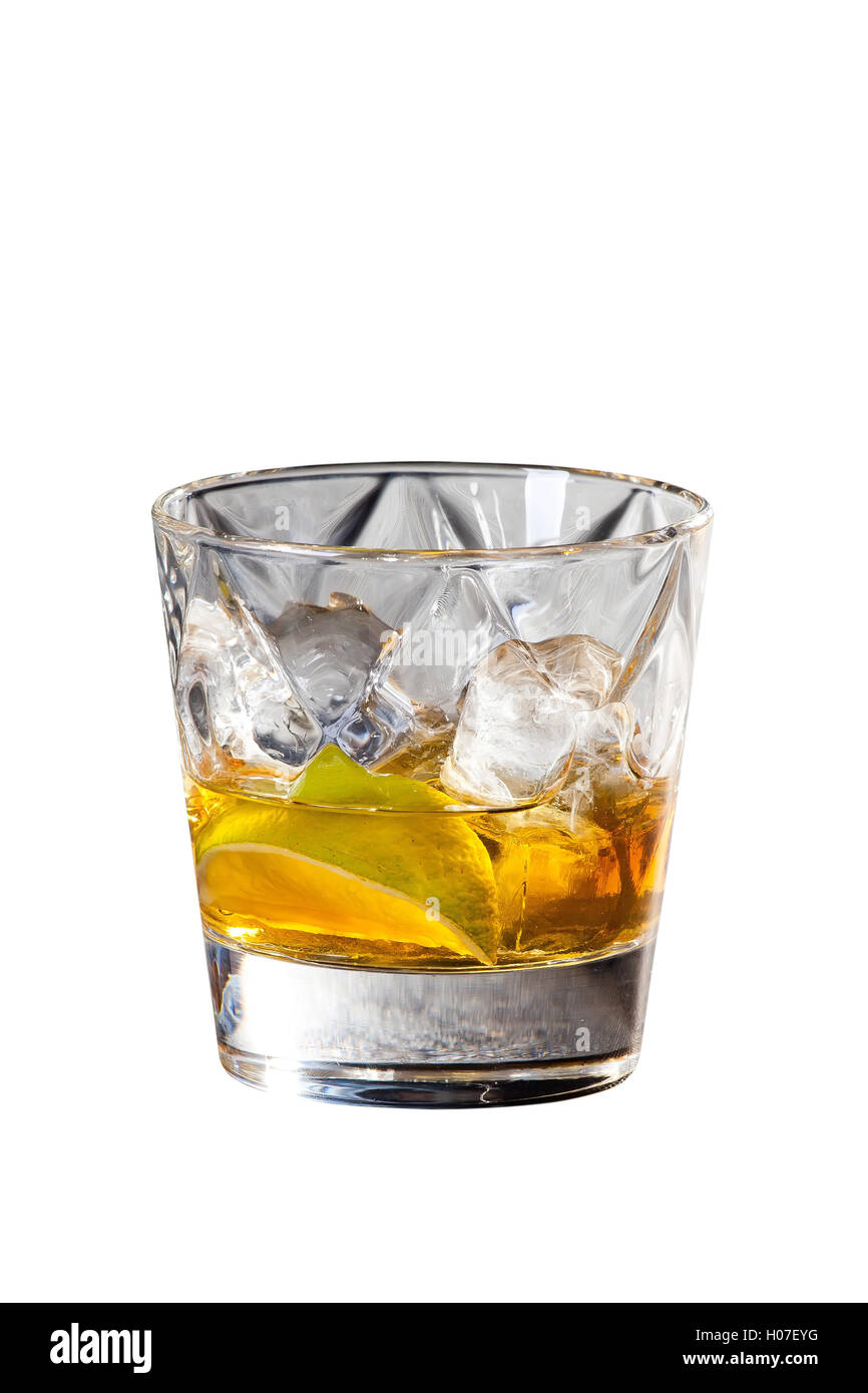 Whisky and lemon cocktail on rocks isolated on white Stock Photo - Alamy