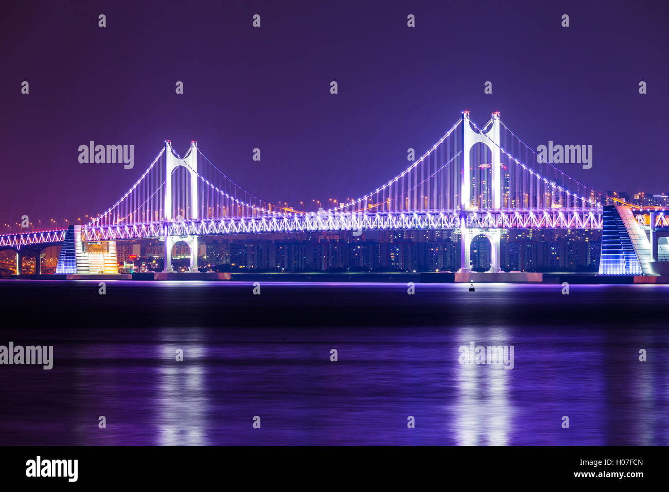 Suspension bridge in Busan at night Stock Photo - Alamy