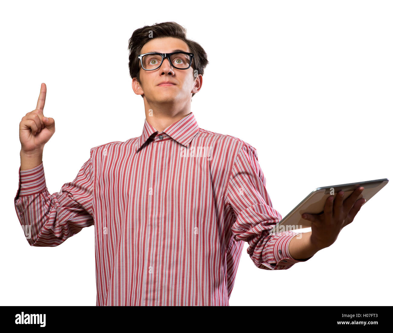 man raised his index finger Stock Photo - Alamy