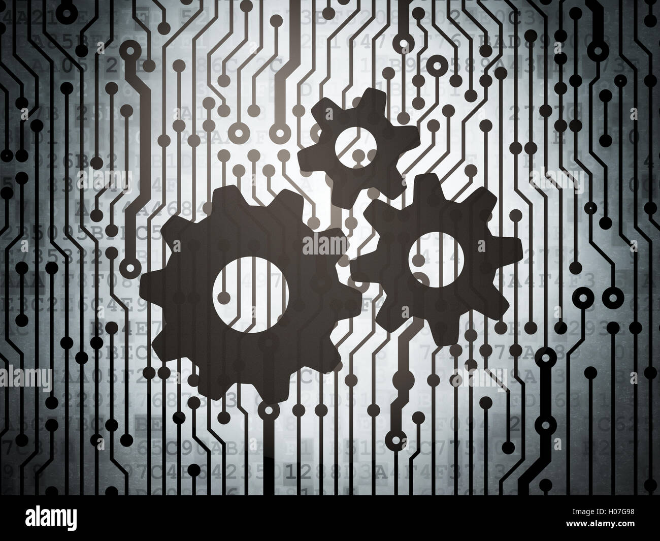 Advertising concept: circuit board with Gears Stock Photo - Alamy