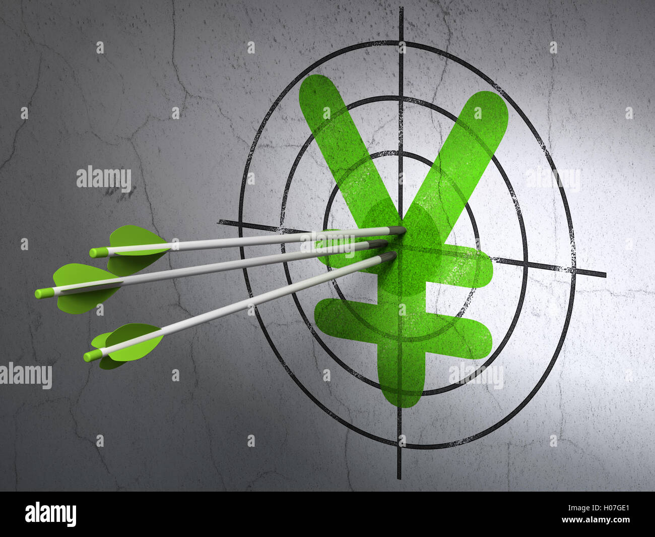 Currency concept: arrows in Yen target on wall background Stock Photo ...