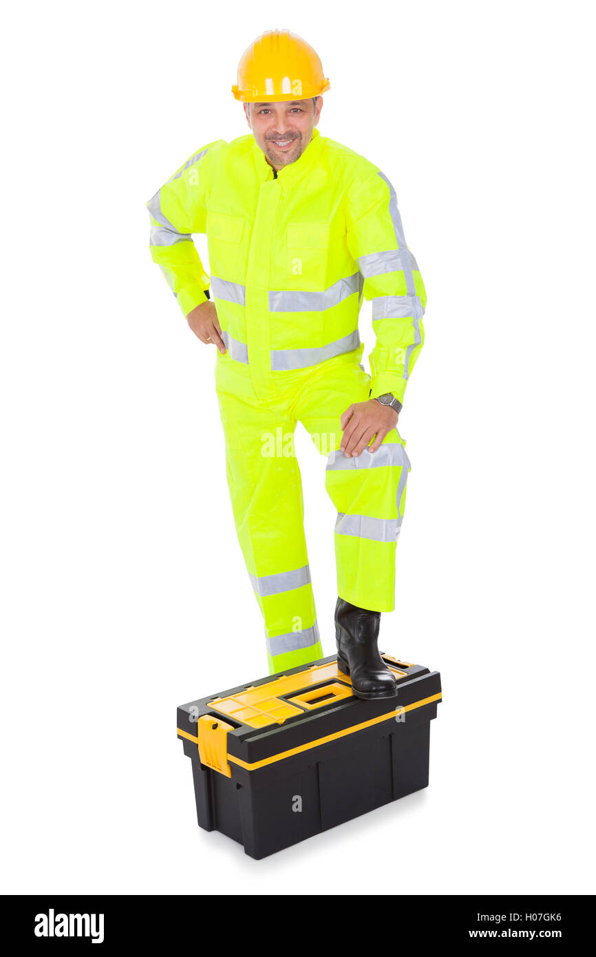 Worker wearing safety equipment Cut Out Stock Images & Pictures - Alamy