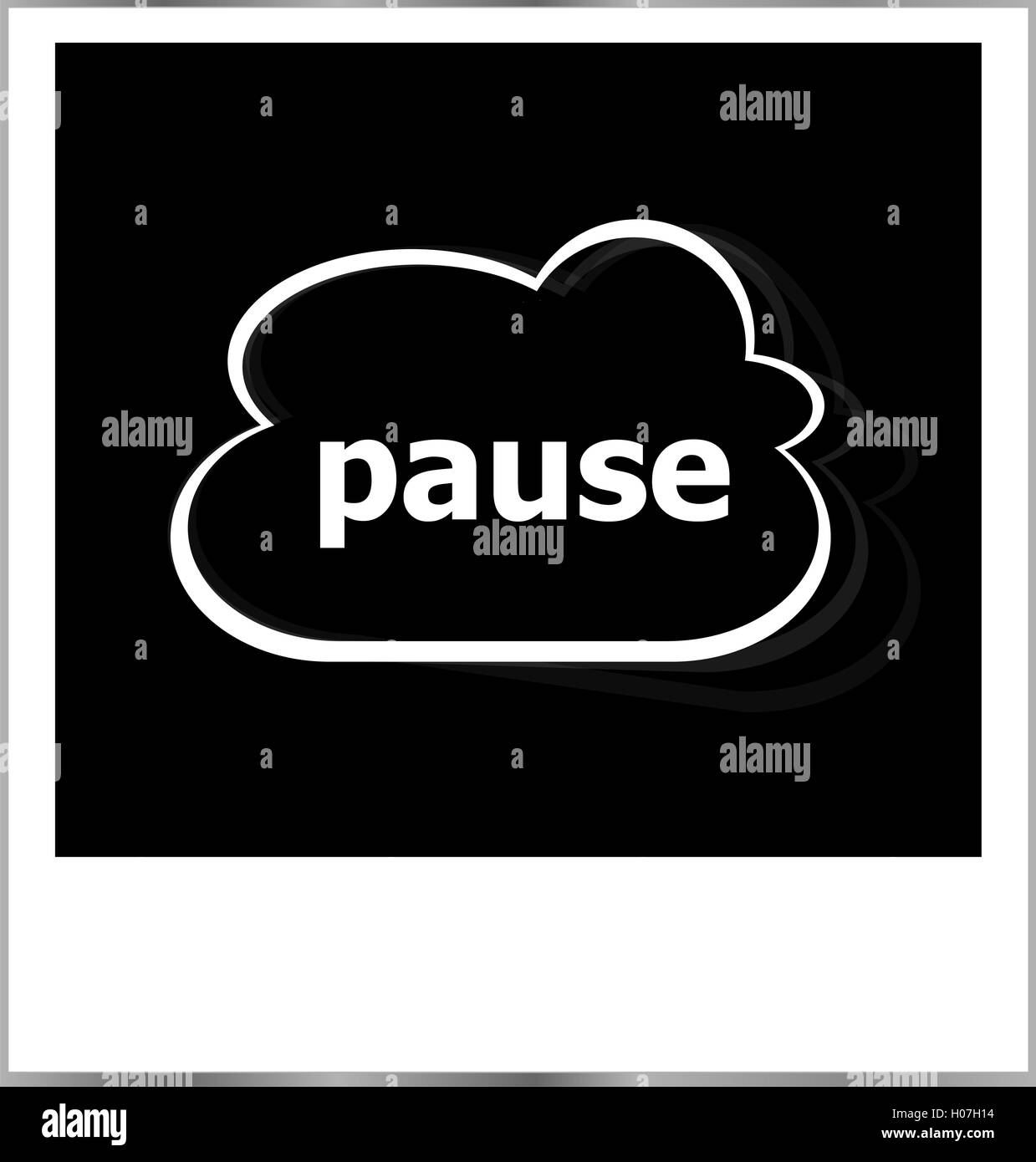 instant photo frame with cloud and pause word, business concept Stock ...