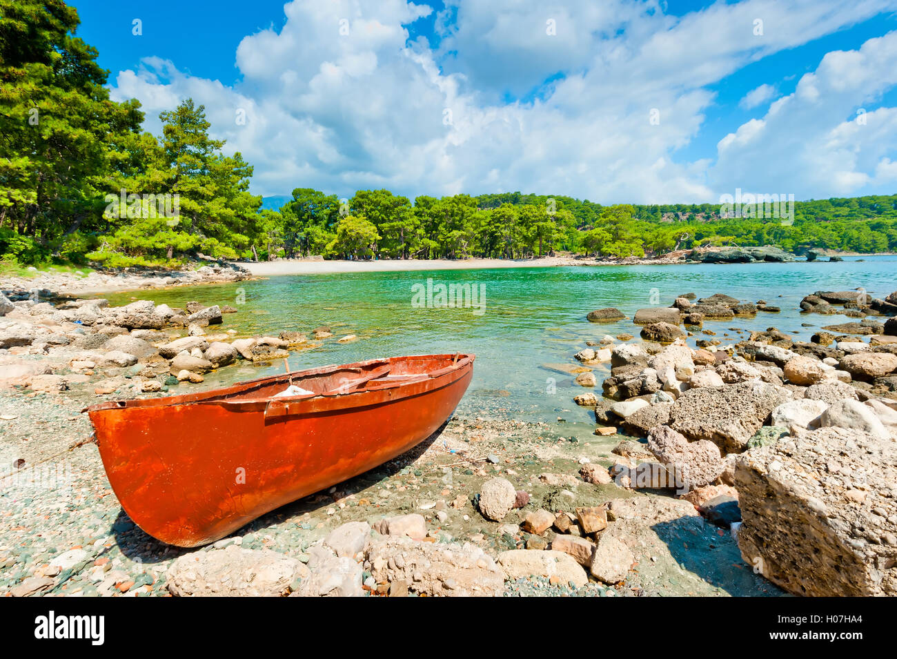 beautiful landscape with a boat and the sea Stock Photo - Alamy