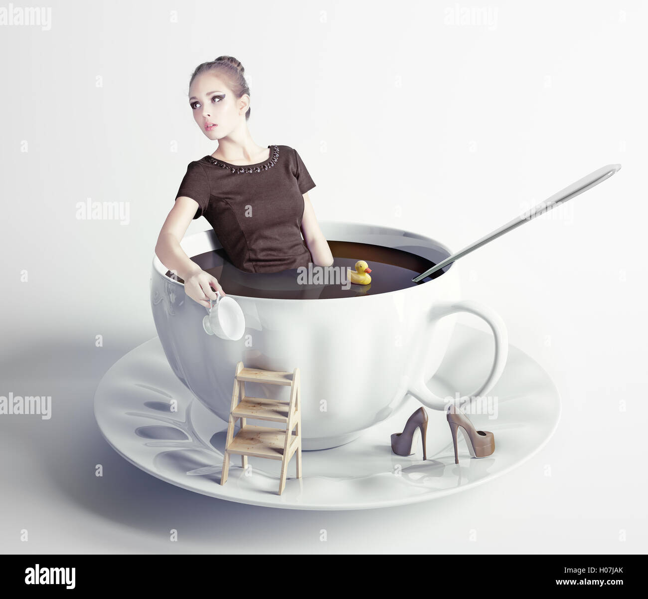 Woman giant cup coffee hi-res stock photography and images - Alamy