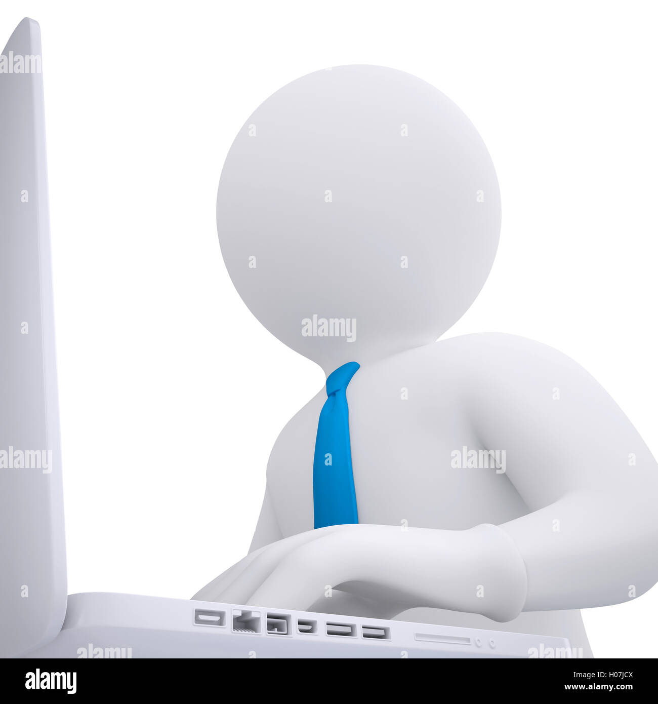 White 3d man working at his laptop Stock Photo - Alamy