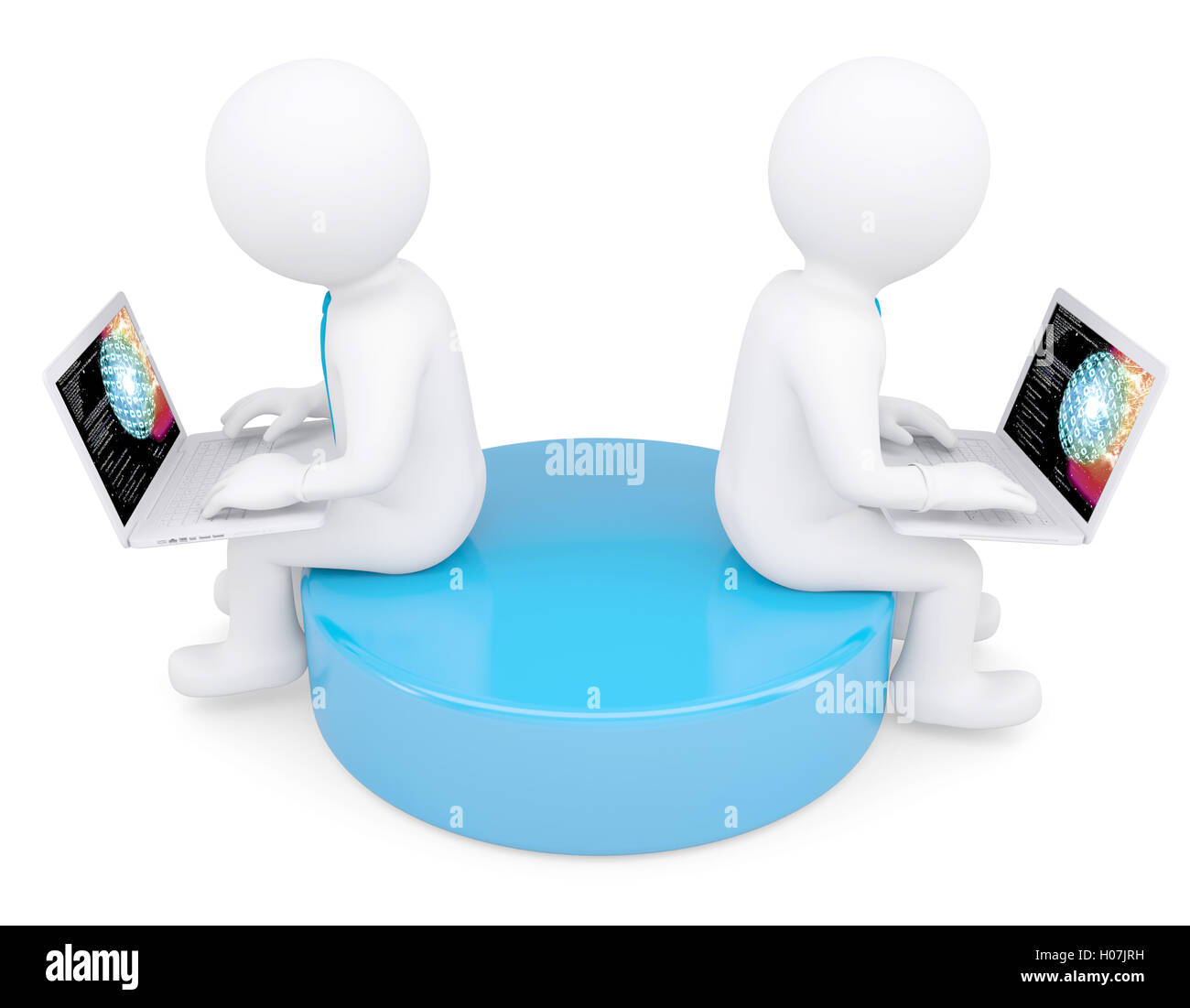 Two white 3d man sitting at laptops Stock Photo - Alamy
