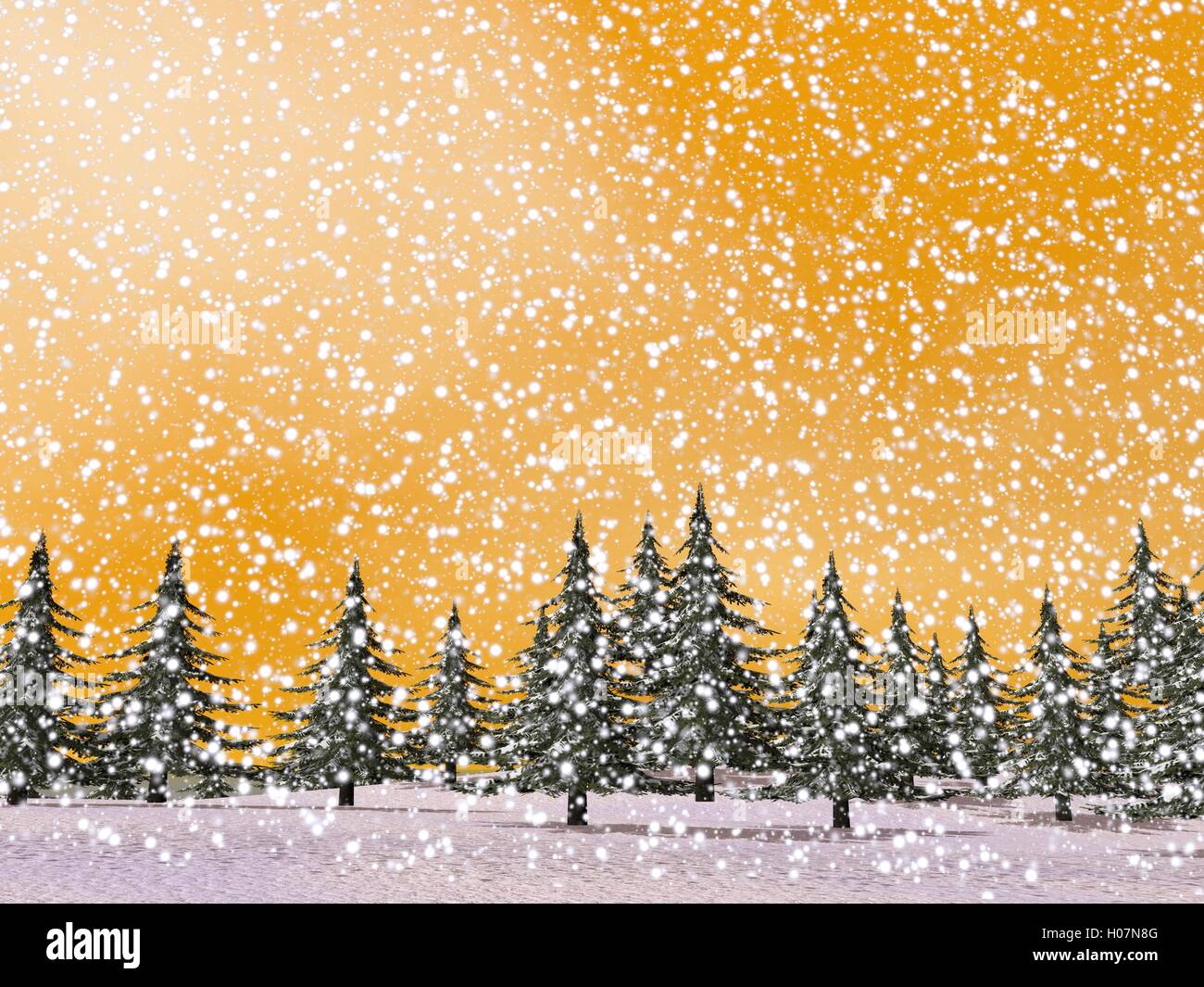 Winter snowing landscape - 3D render Stock Photo - Alamy