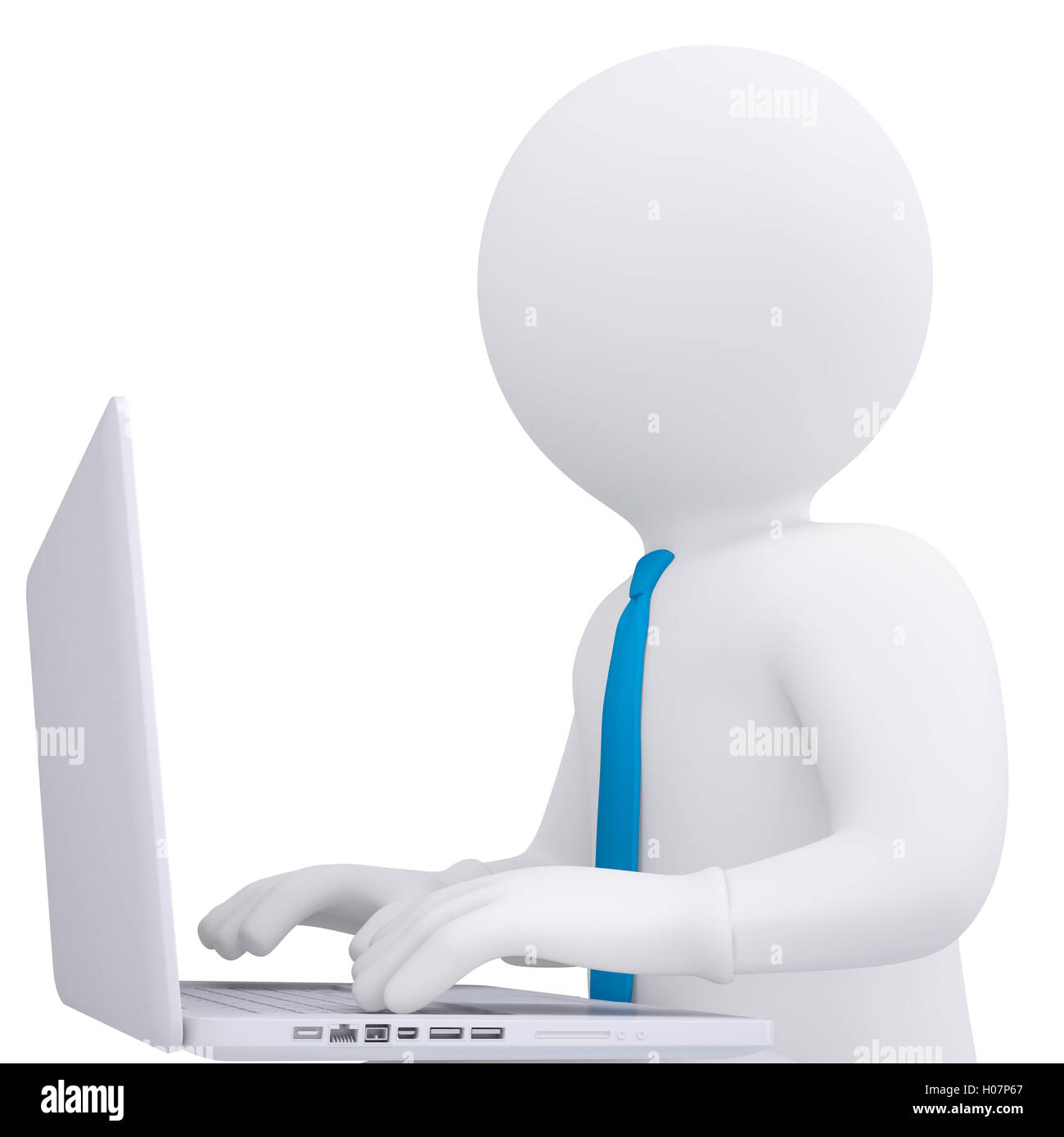 White 3d man working at his laptop Stock Photo - Alamy