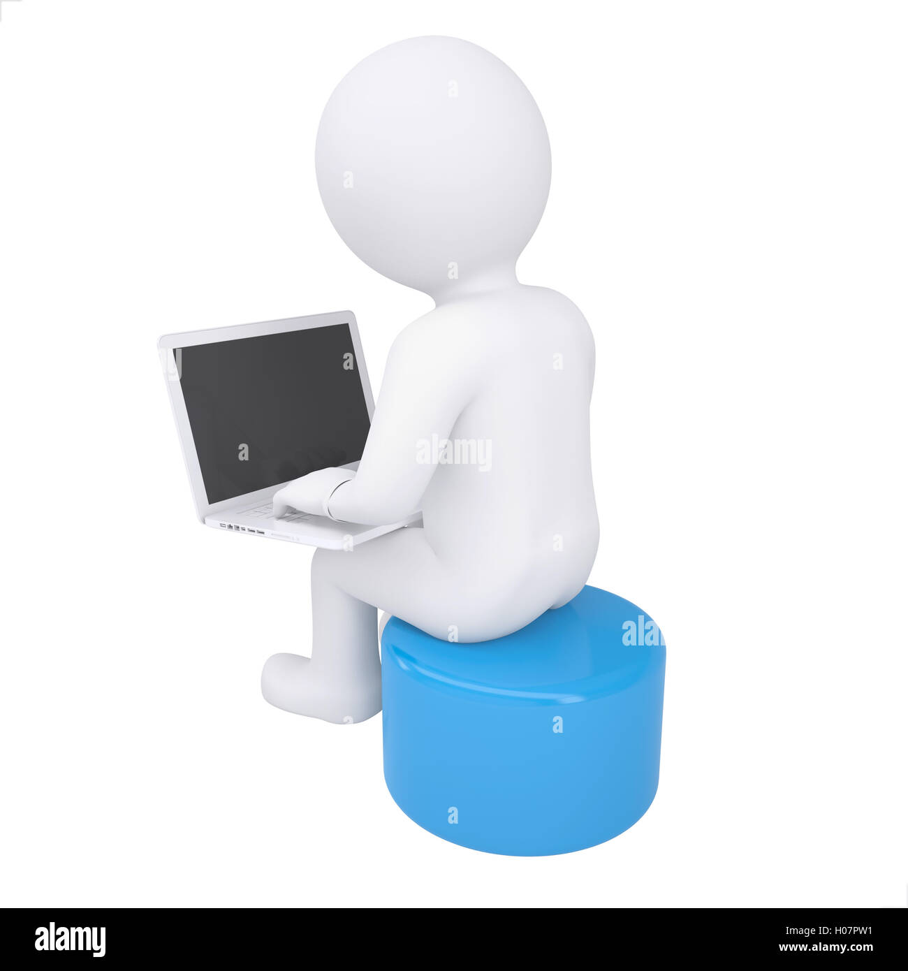 White 3d man working at his laptop Stock Photo - Alamy