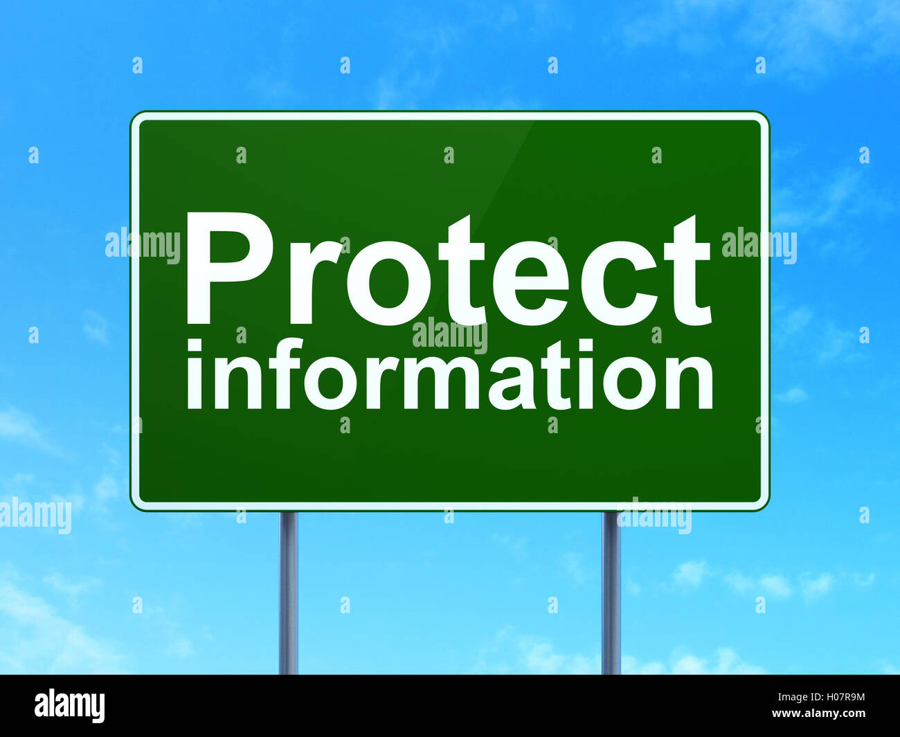 Privacy concept: Protect Information on road sign background Stock ...
