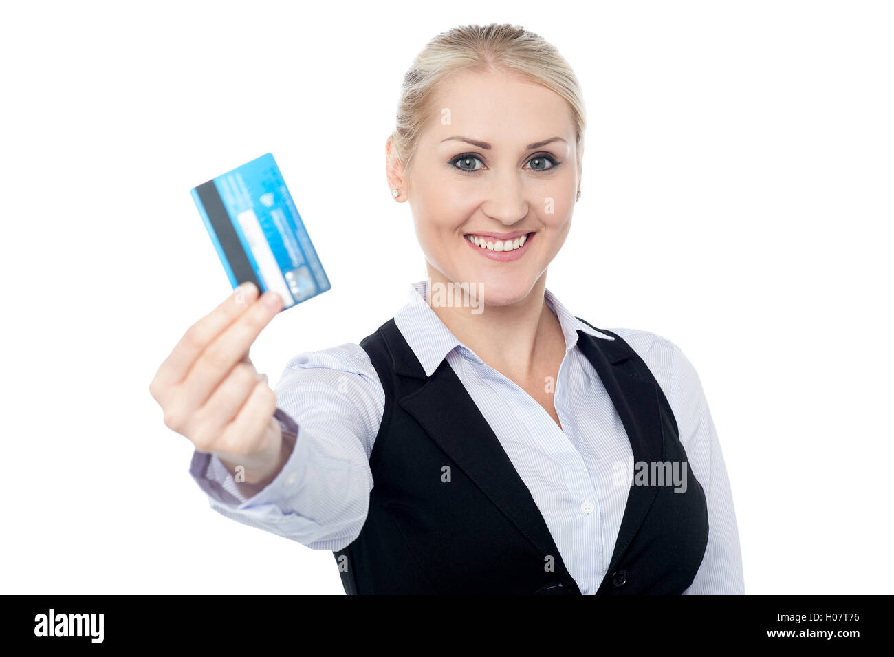 Smart business lady holding credit card Stock Photo - Alamy