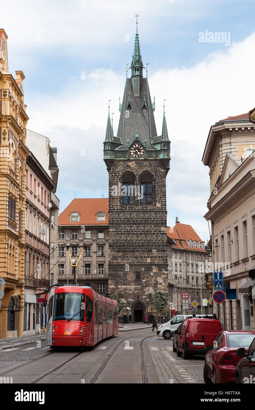 Red tram in Prague, Czech Republic Stock Photo - Alamy
