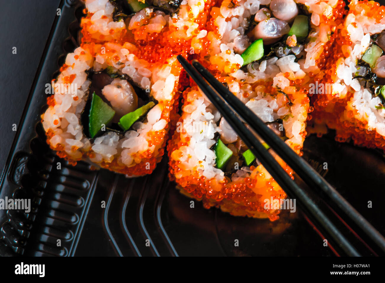 Sushi top view and chopsticks over Stock Photo - Alamy