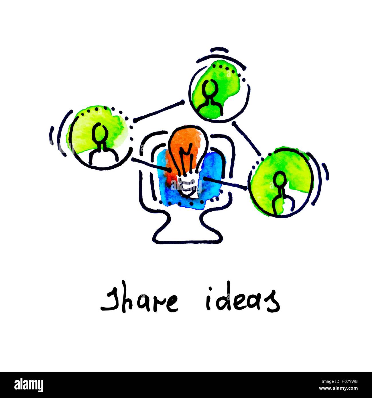 sketch watercolor icon of share ideas, distance education Stock Vector ...