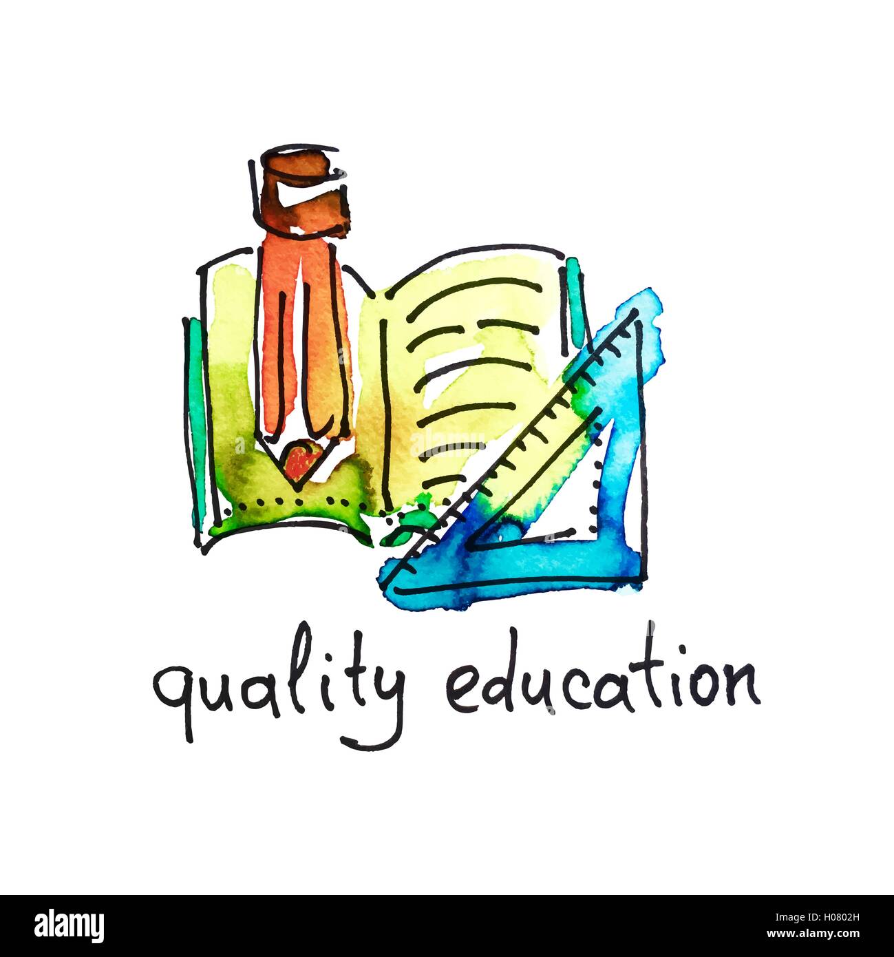 sketch watercolor icon of quality education, distance education Stock ...