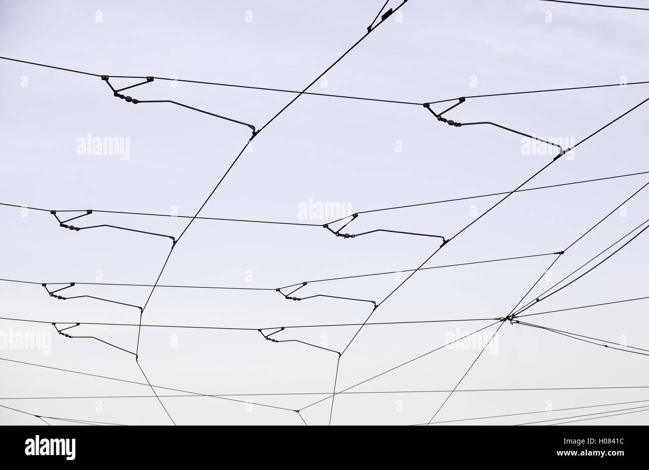 Electric cables, a tram, detail of conducting electricity Stock Photo ...