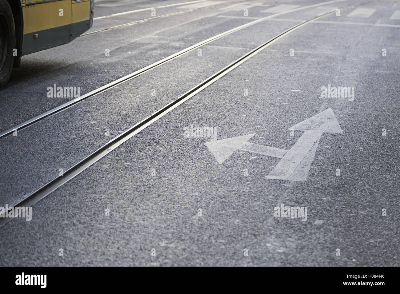 Old tram routes, details of urban transport in the city Stock Photo - Alamy