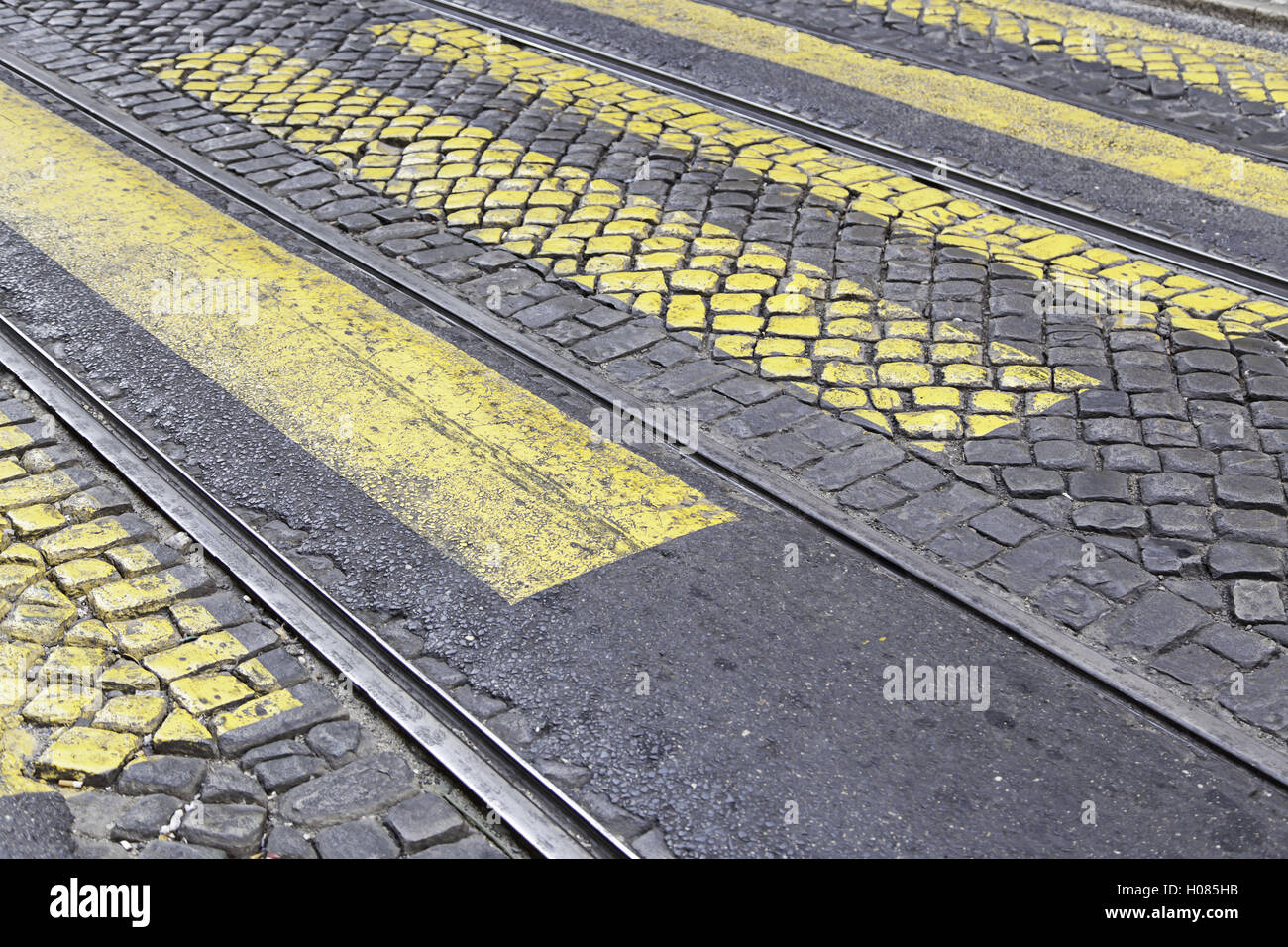 Old tram routes, details of urban transport in the city Stock Photo - Alamy