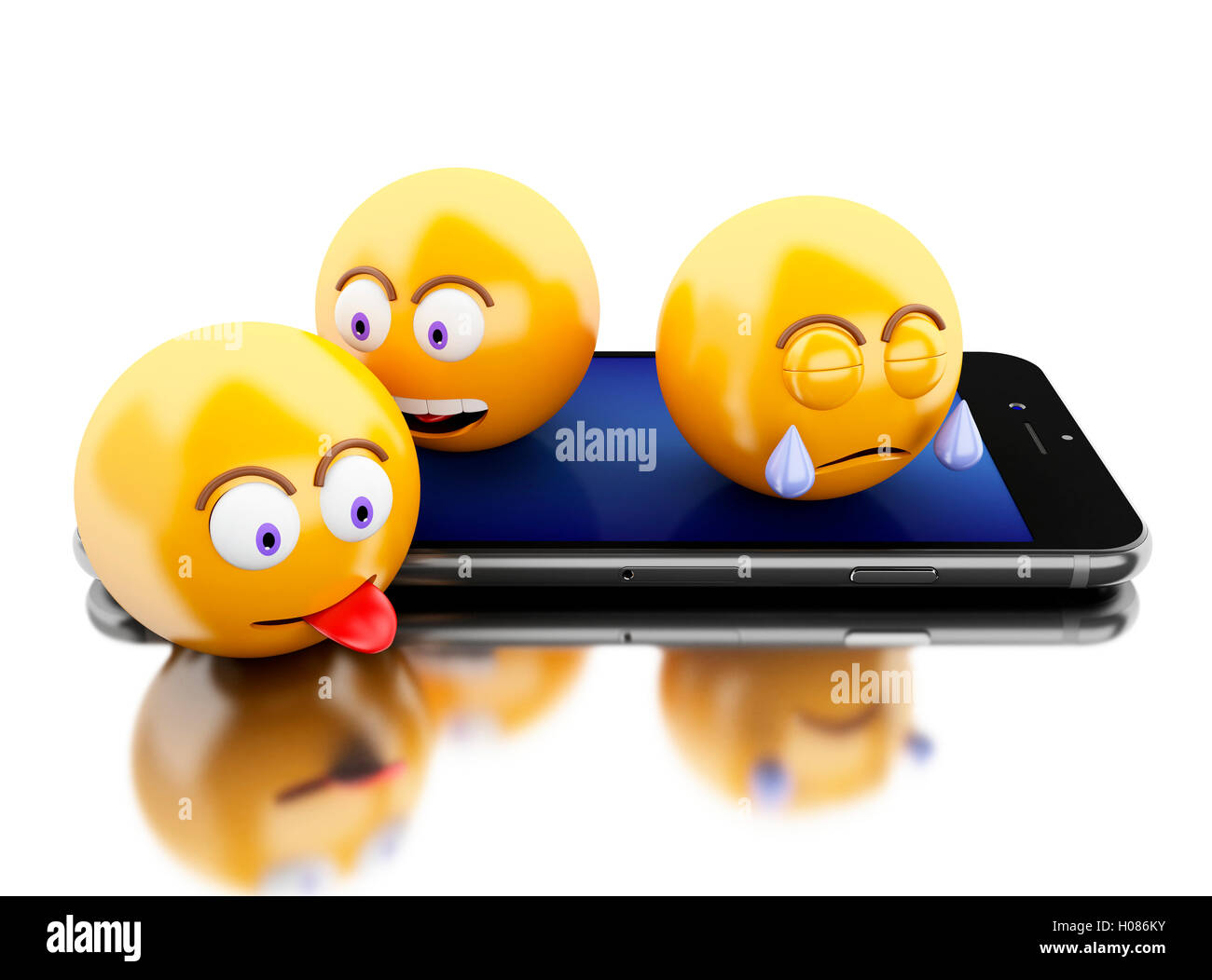 3d illustration. Smartphone with Emoji icons. Social media concept ...