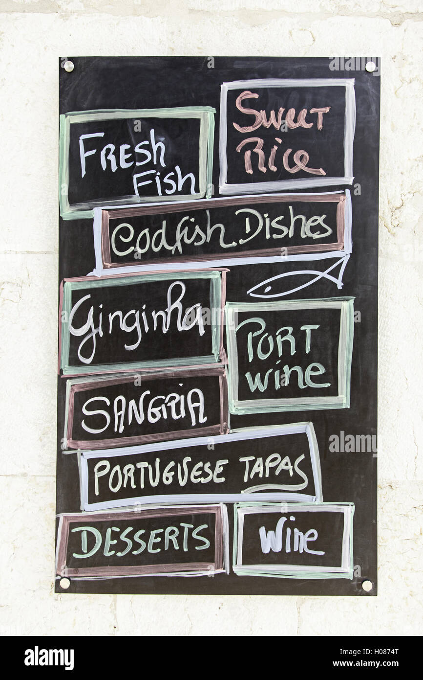 Sign typical food of Portugal, detail of a menu Stock Photo - Alamy