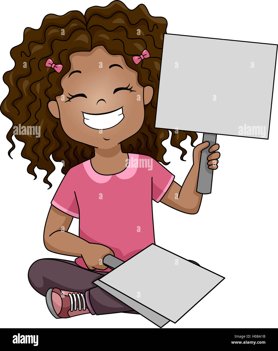 Illustration of a Grinning Girl Raising a Placard Stock Photo - Alamy