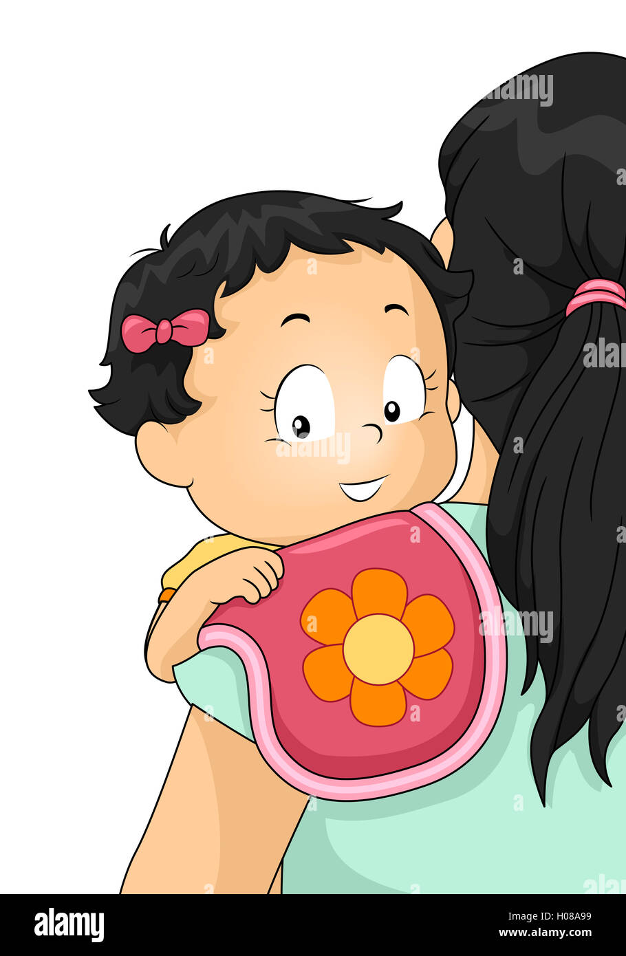 Illustration of a Mother Making Her Baby Burp Stock Photo - Alamy