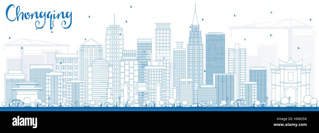 Outline Chongqing Skyline with Blue Buildings. Vector Illustration ...