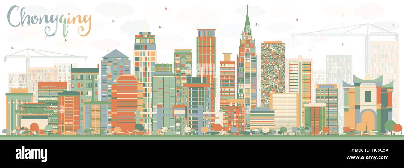 Abstract Chongqing Skyline with Color Buildings. Vector Illustration ...