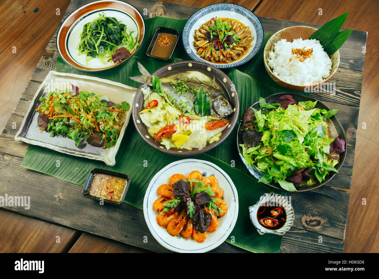 A traditional Vietnamese tray of meal for dinner or lunch Stock Photo ...