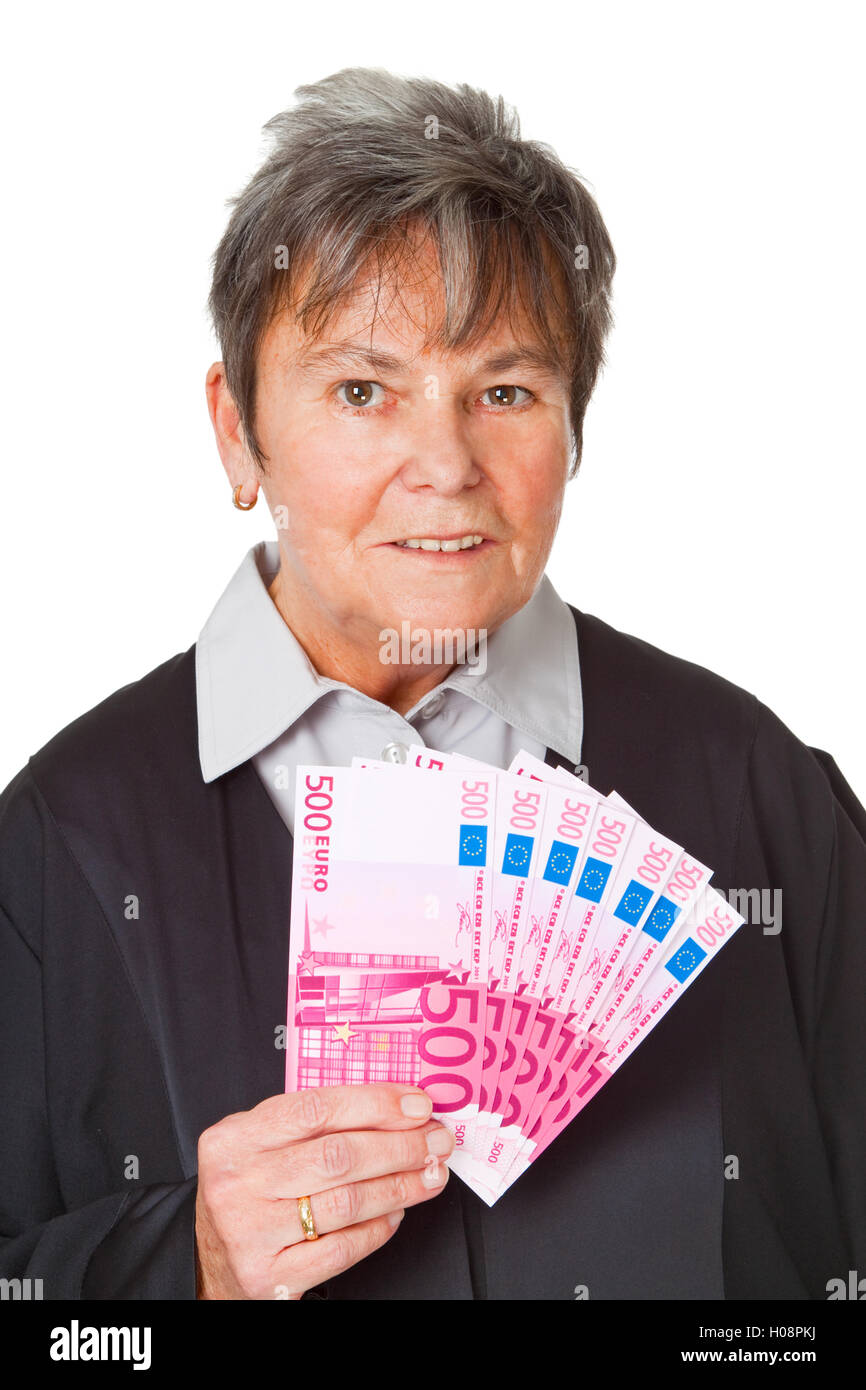 Female lawyer with money - isolated on white background Stock Photo - Alamy