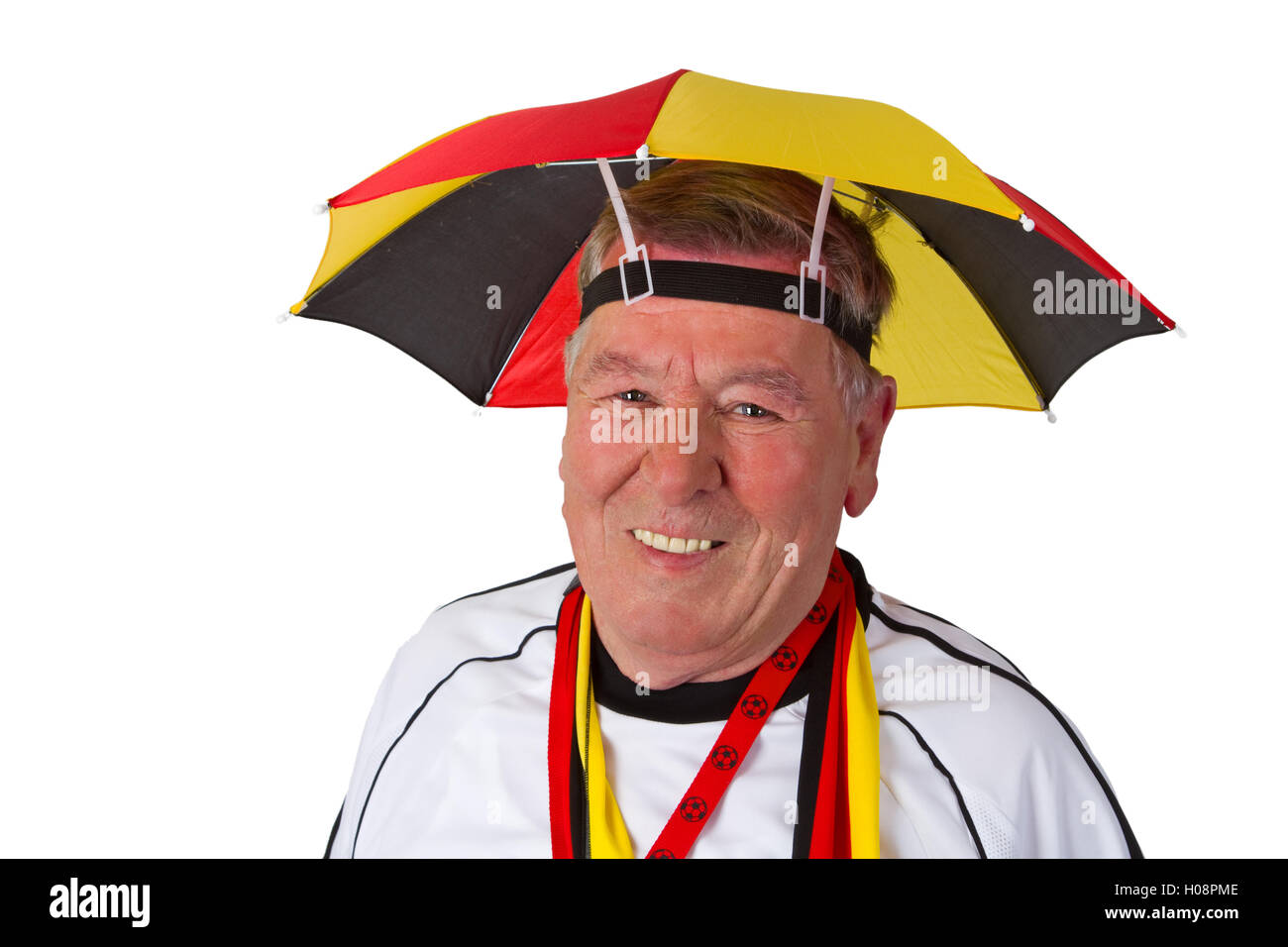 Senior soccer fan isolated on white background Stock Photo - Alamy