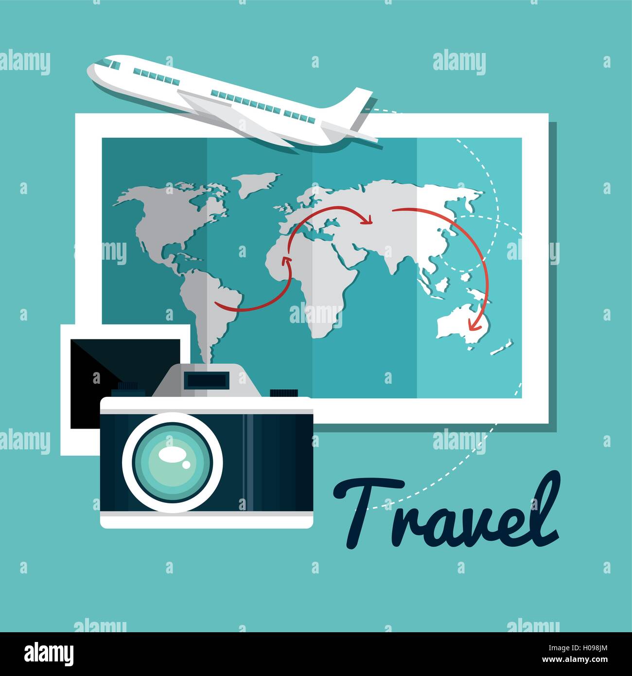 set travel map camera airplane design Stock Vector Image & Art - Alamy
