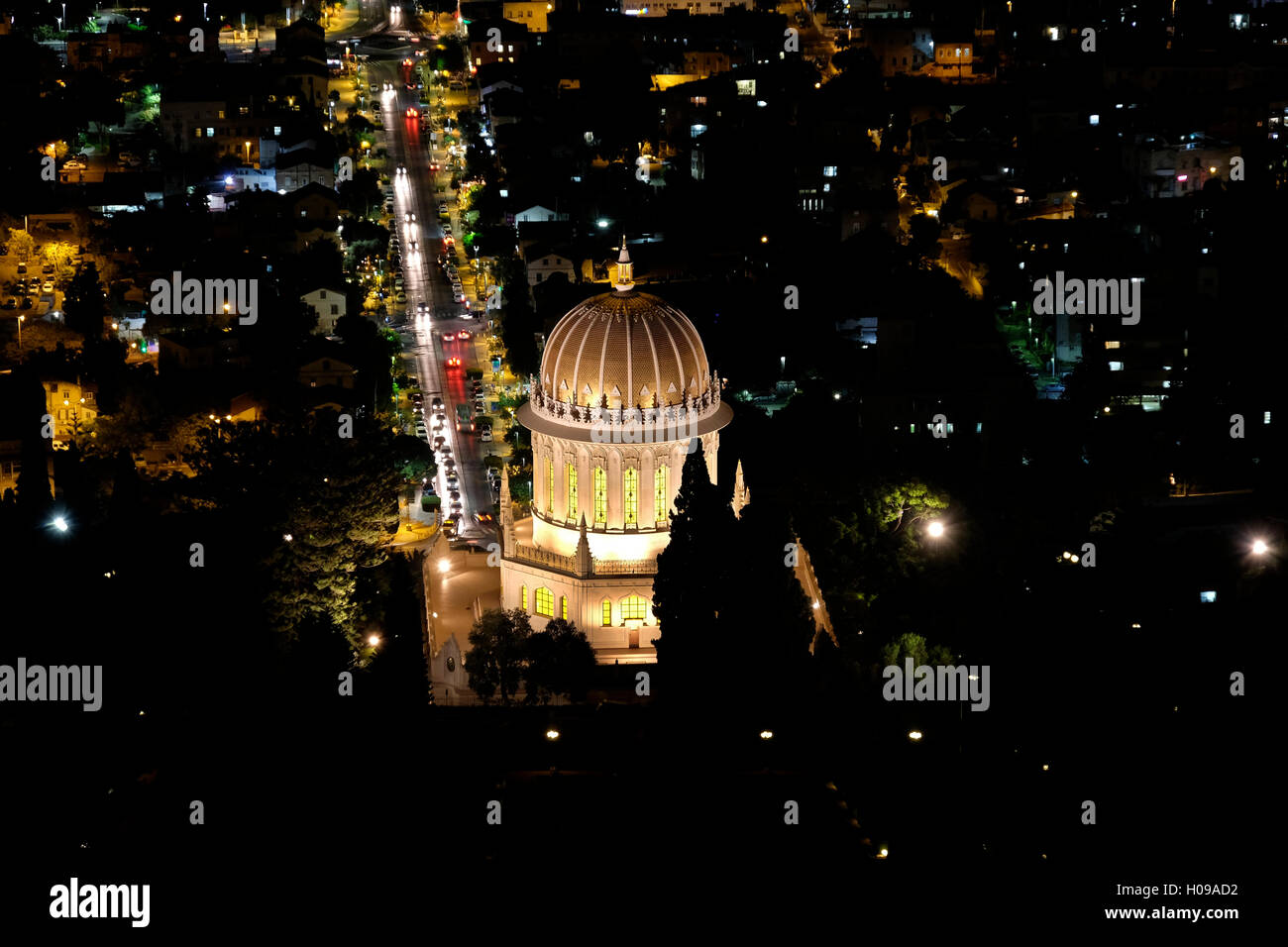 Aerial view of Shrine of the Bab where the remains of the Bab, founder ...