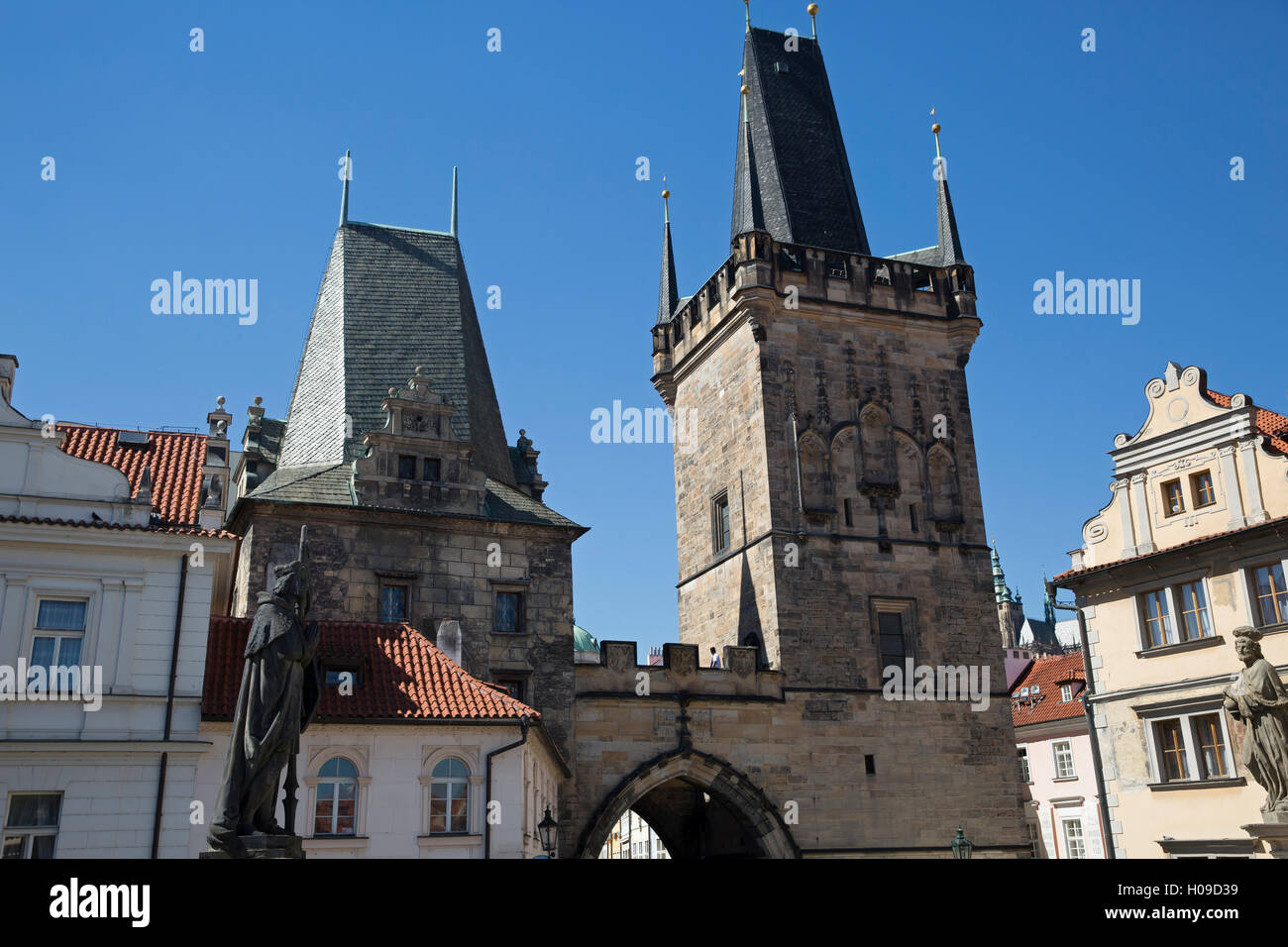 Old Town Tower by Charles Bridge in Prague Czech Republic Stock Photo ...