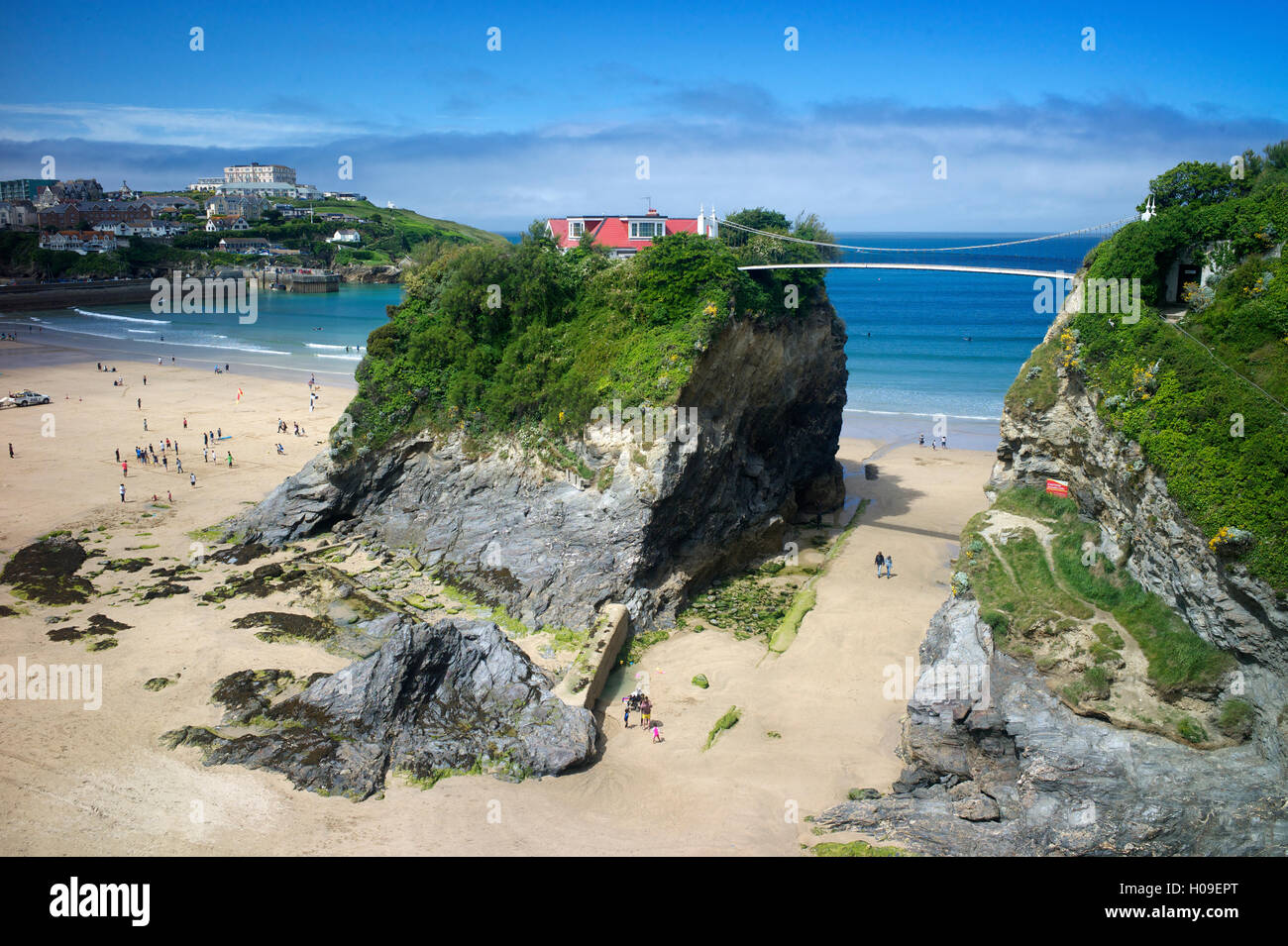 Suspension bridge at Towan beach, Newquay, Cornwall, England, United ...