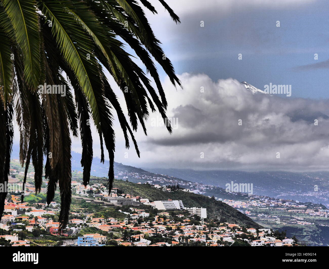 High contrast view of the Orotava Valley and coast on Tenerife, Canary ...