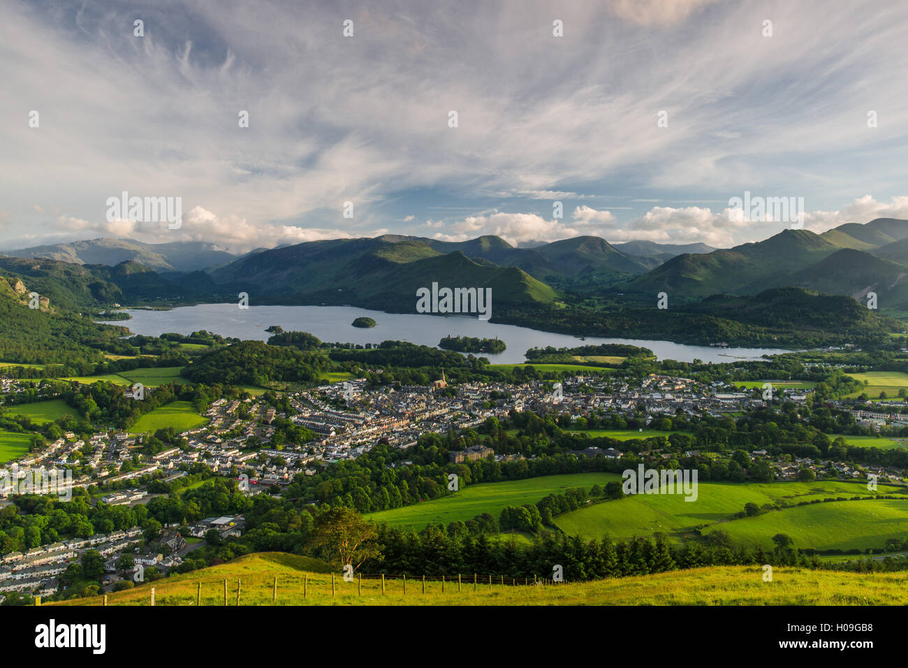 Keswick, Derwent Water and the surrounding fells of Lake District ...