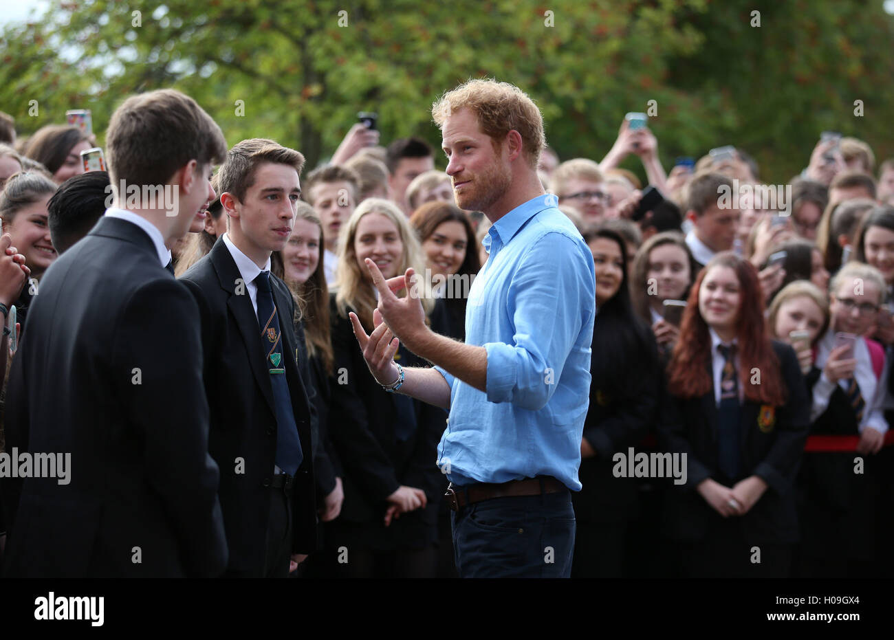 Prince Harry meets students during a visit to a Diana Award Mentoring ...
