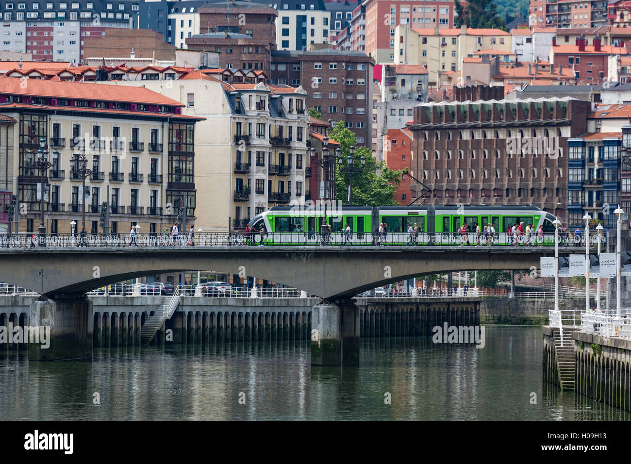 Tram crossing the river nervion in bilbao hi-res stock photography and ...