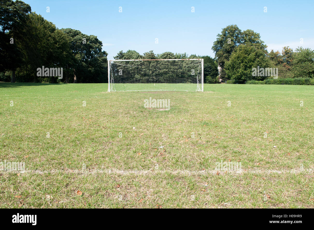 Football pitch goal posts and net on a soccer pitch Stock Photo - Alamy