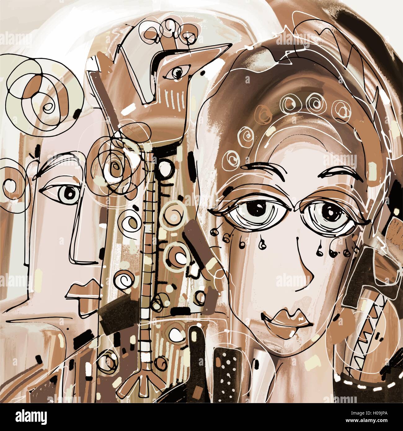 digital painting of human face, colorful composition in contempo Stock ...